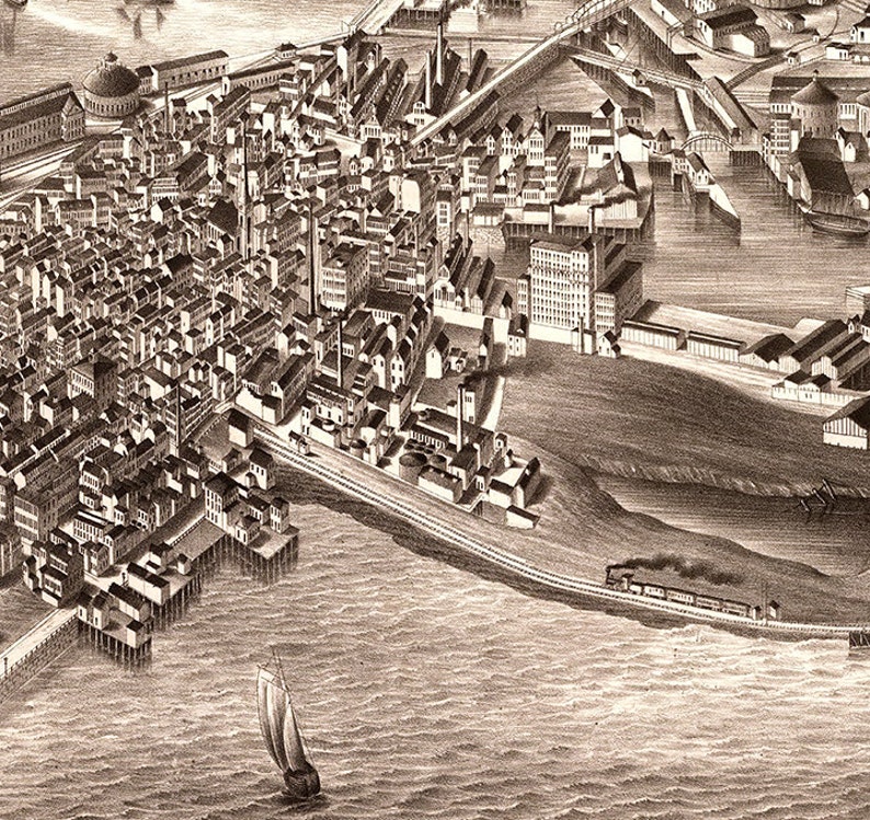Boston Massachusetts MA. 1880. Aerial View of Reproduction - Etsy