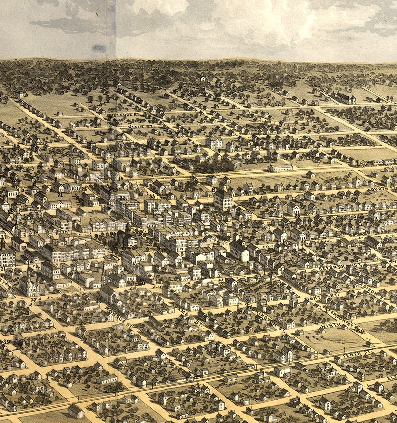 Map of Springfield, Sangamon County, Illinois 1867. Vintage Restoration ...