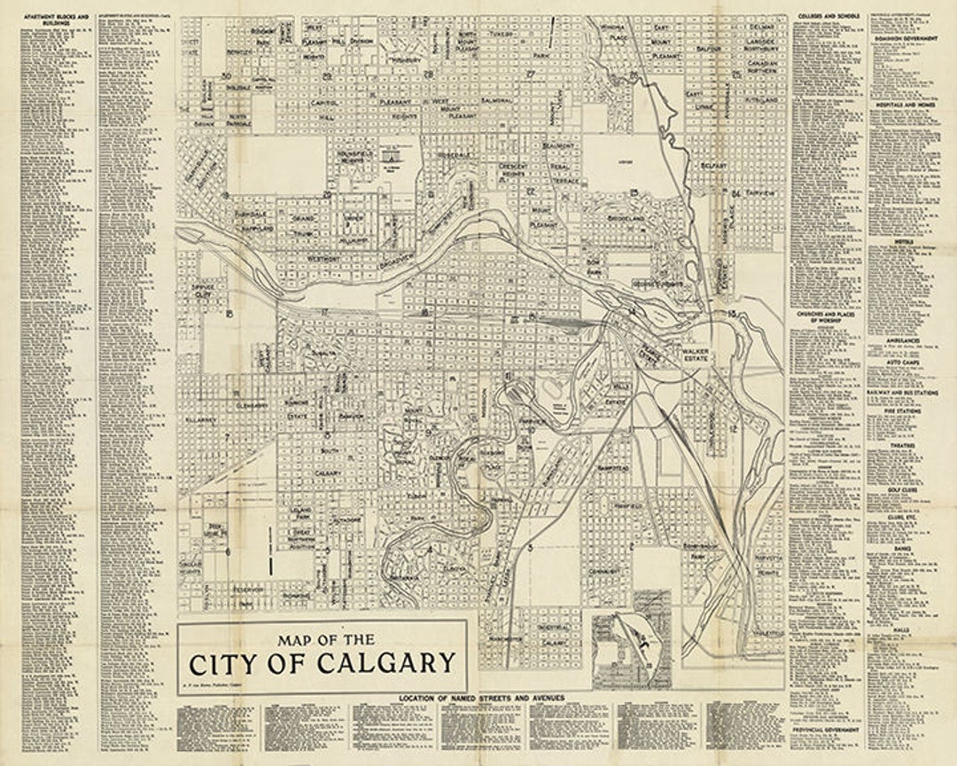 Map of Calgary, Alberta, Canada in 1946. Restoration Hardware Home Deco ...