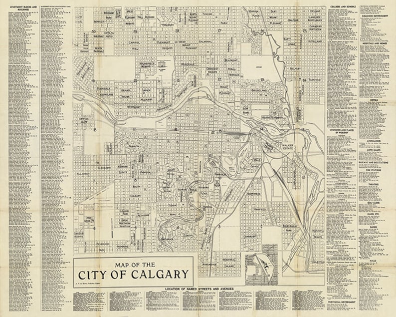 Map of Calgary Alberta Canada in 1946. Restoration Hardware - Etsy