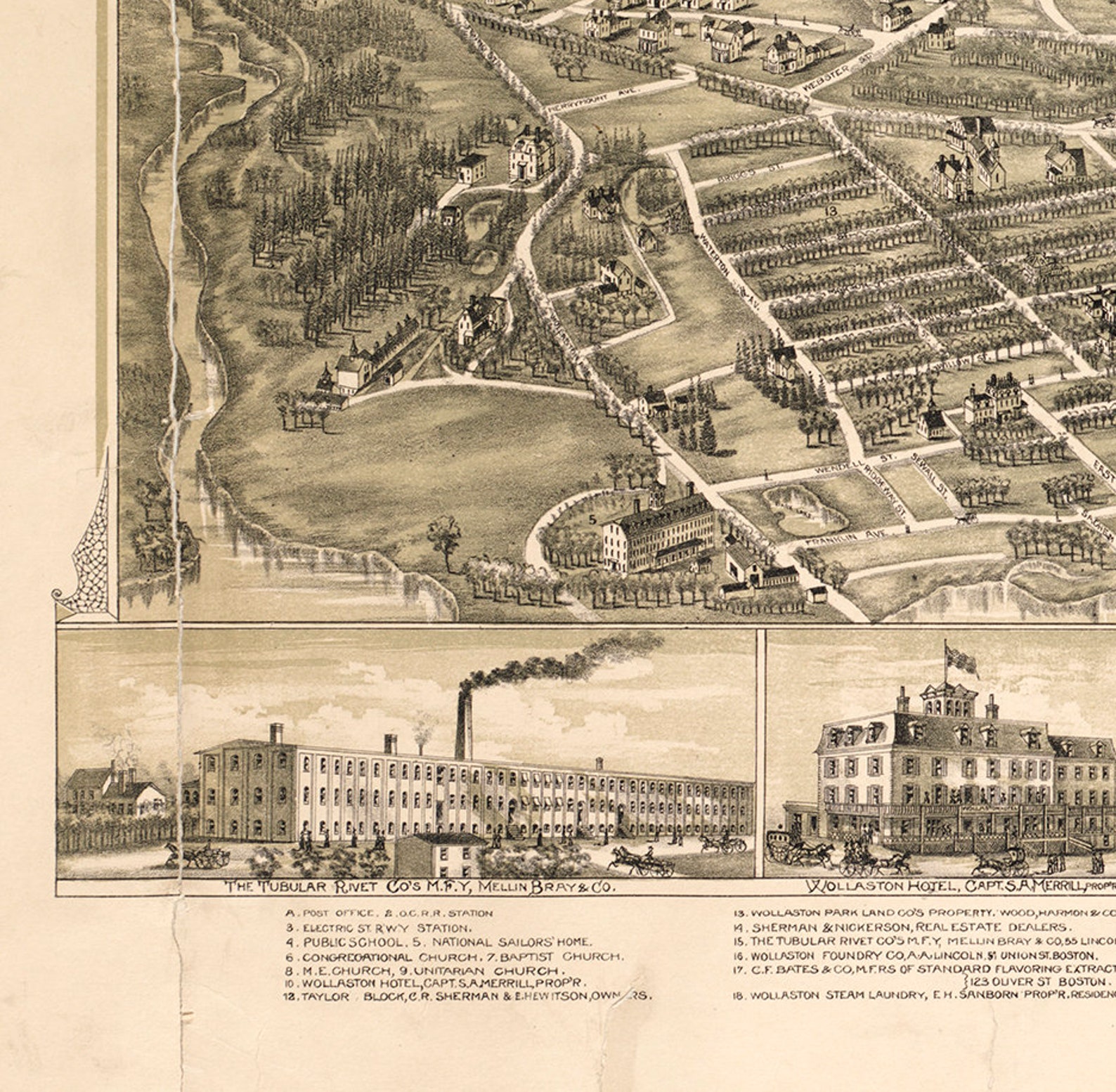 Map of Wollaston Massachusetts MA. 1890. Restoration - Etsy