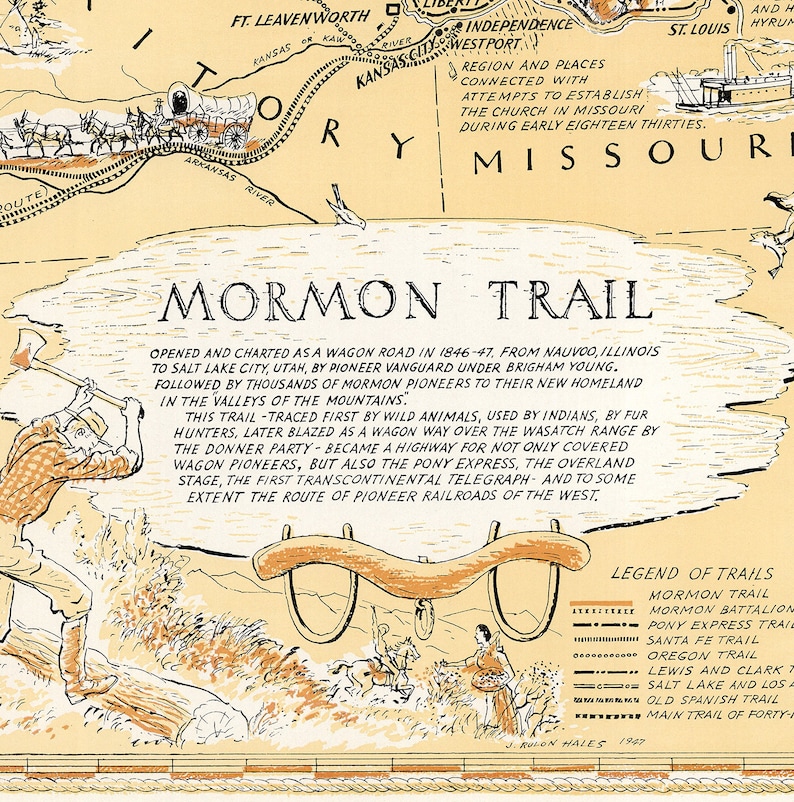 Old Map of Mormon Trail Vintage Pictorial Map Postervintage - Etsy