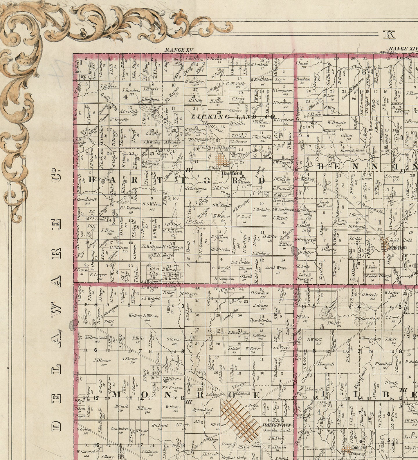 Map of Licking County Ohio. 1854. Vintage Restoration - Etsy