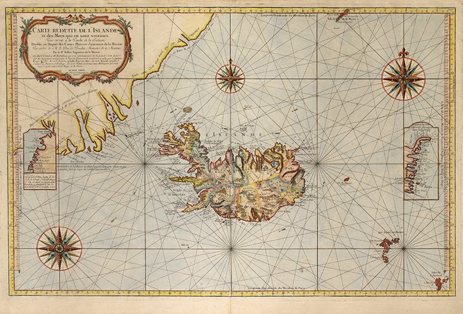 Portolan Map of Iceland and Adjacent Oceans. Jacques-nicolas - Etsy
