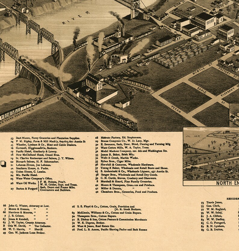 Map of Waco, Texas, County Seat of Mclennan Cy. 1886. Vintage Home Deco ...