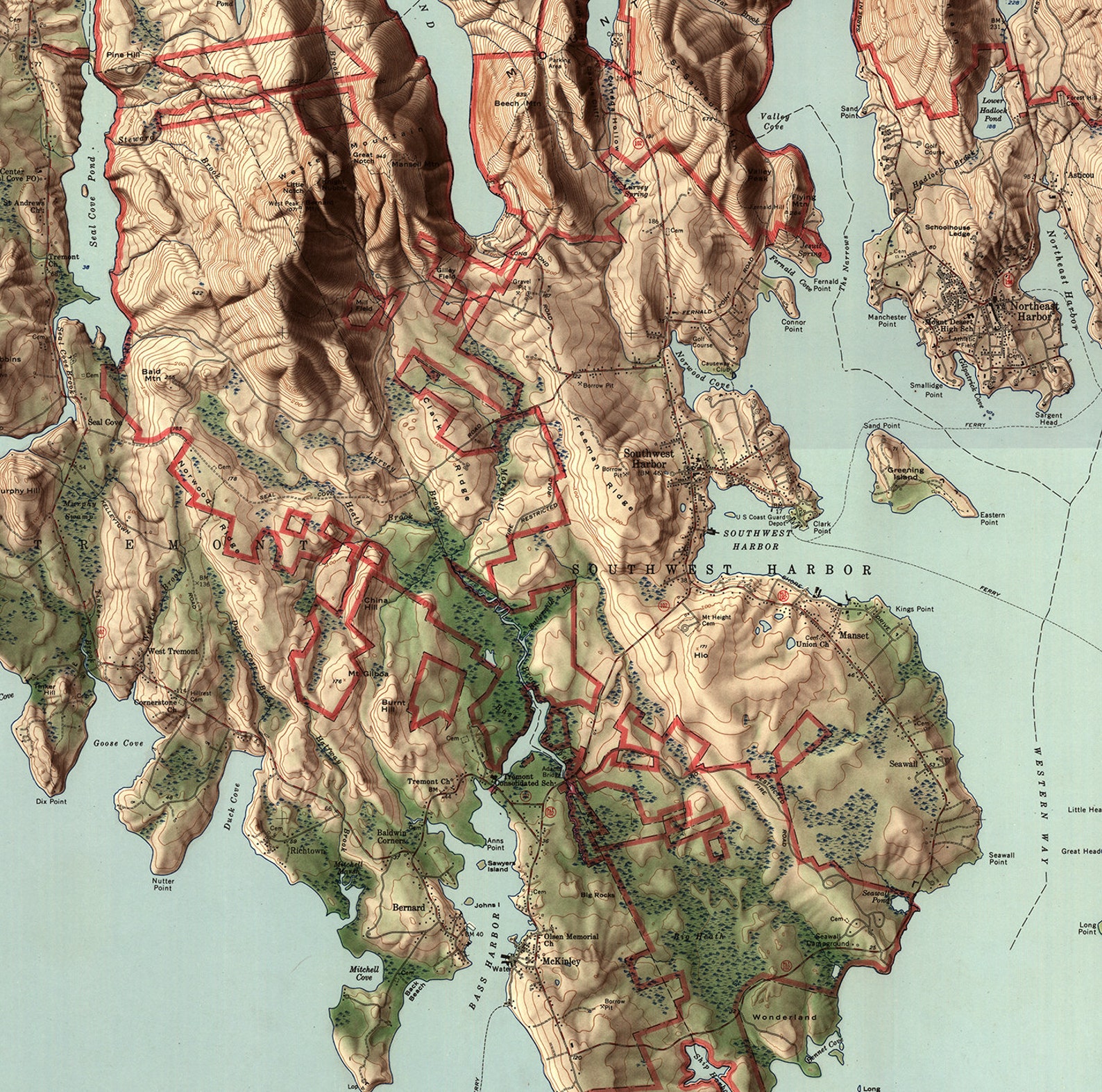 Topographic Map Acadia National Park and Vicinity Hancock | Etsy