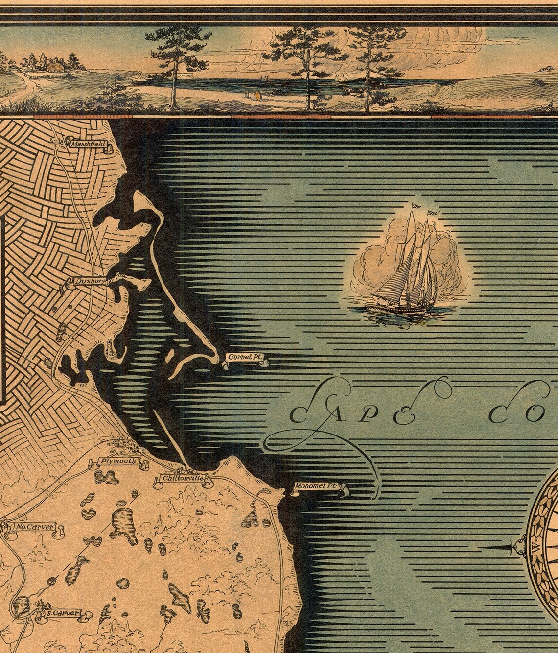 Pictorial Map of Cape Cod: Barnstable County Massachusetts | Etsy