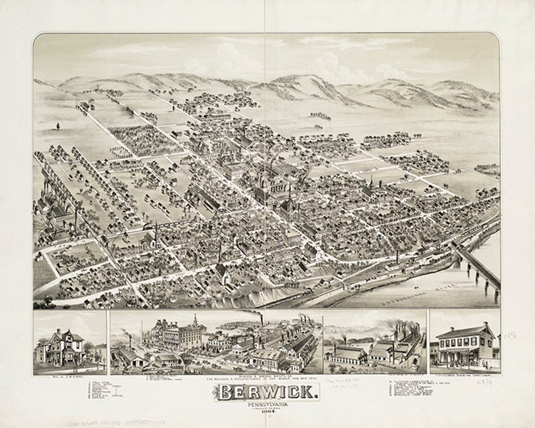 Map of Berwick, Columbia County, Pennsylvania, PA 1884. Vintage Home ...