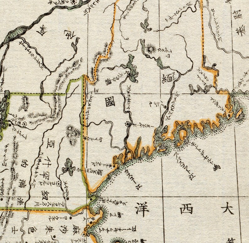 Map of New England written in Japanese 1850. Vintage home | Etsy