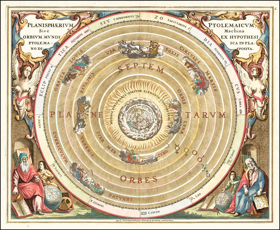 Celestial Chart by Andreas Cellarius - Claudius Ptolemy's Geocentric ...