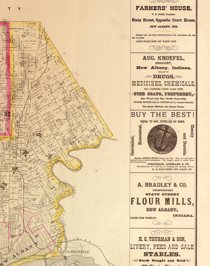 Map of Floyd County Indiana. 1882. Vintage Restoration - Etsy