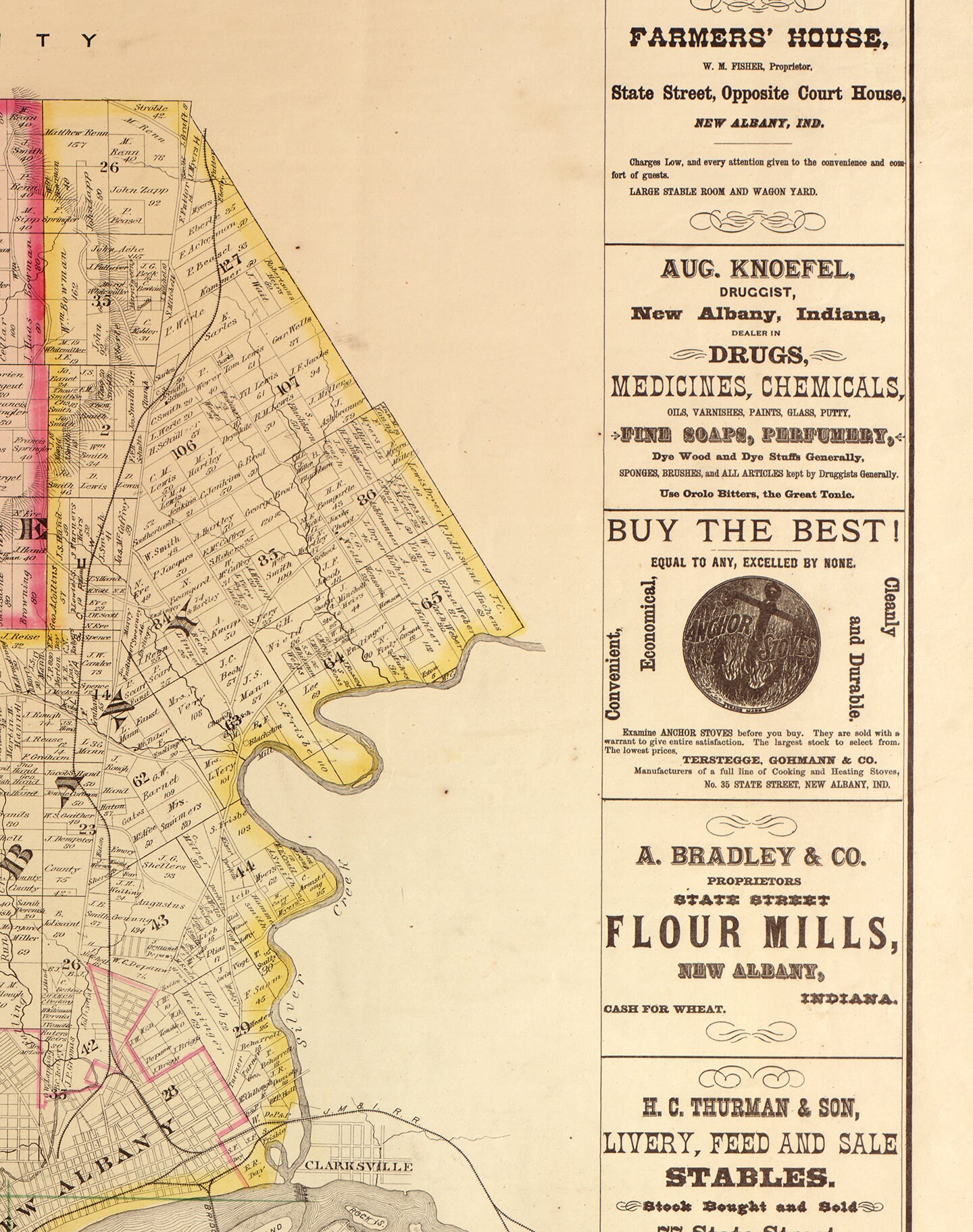 Map of Floyd County Indiana. 1882. Vintage Restoration - Etsy