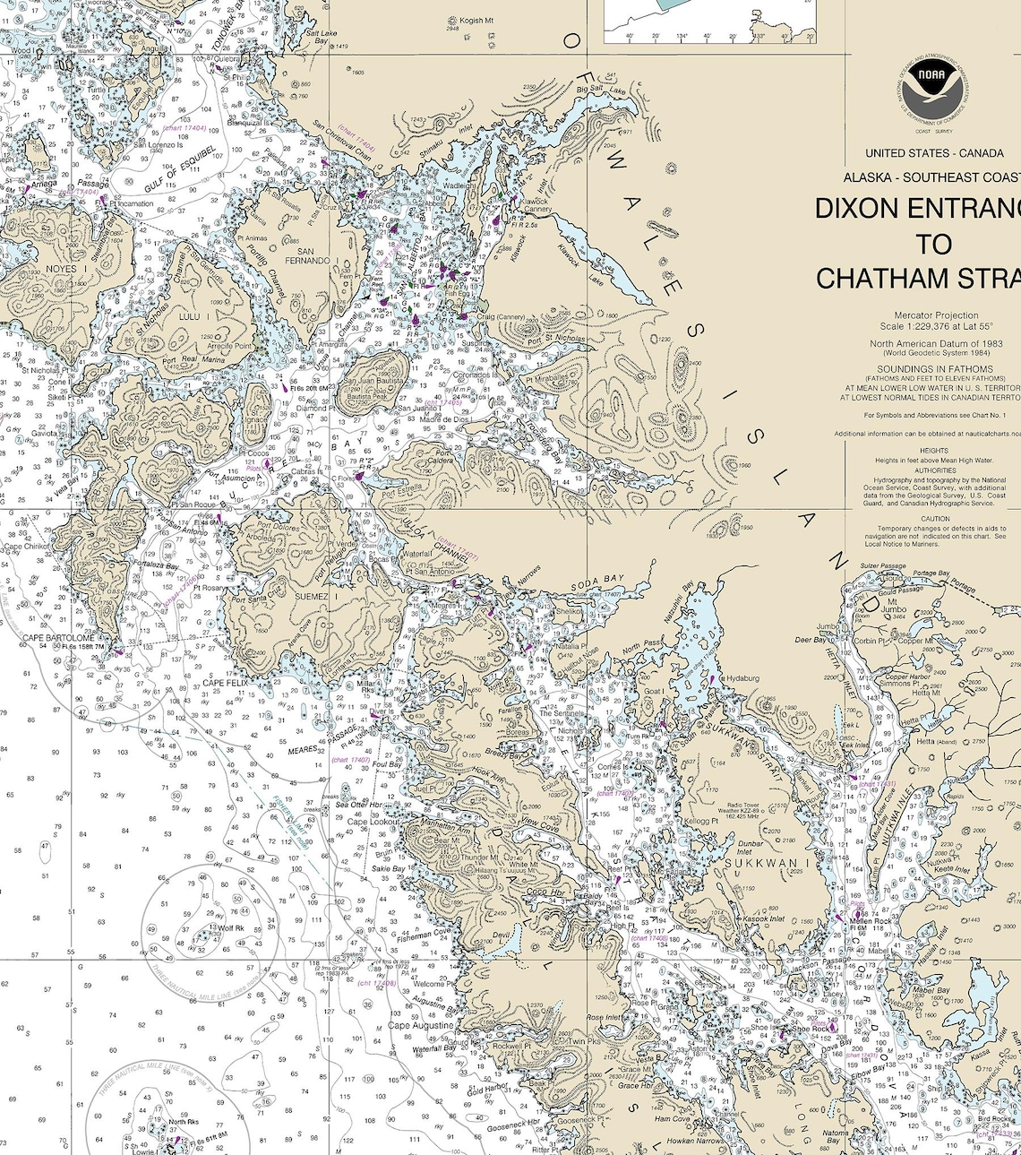 NOAA Nautical Charts of Dixon Entrance to Chatham Strait. Alaska and ...