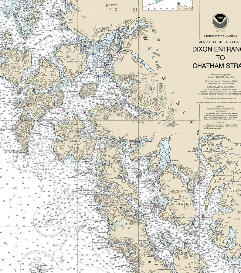 NOAA Nautical Charts of Dixon Entrance to Chatham Strait. Alaska and ...