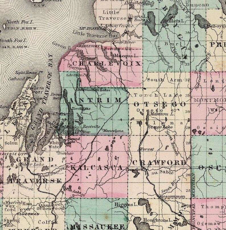 Map of the States of Michigan. 1873. Vintage Restoration Hardware Home ...