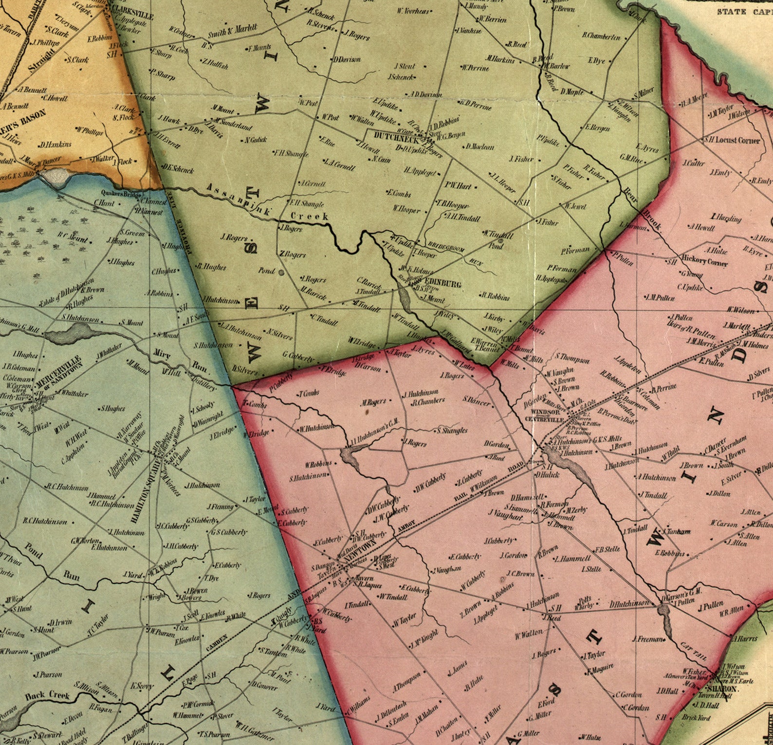 Map of Mercer County. New Jersey NJ 1849 Vintage Home - Etsy