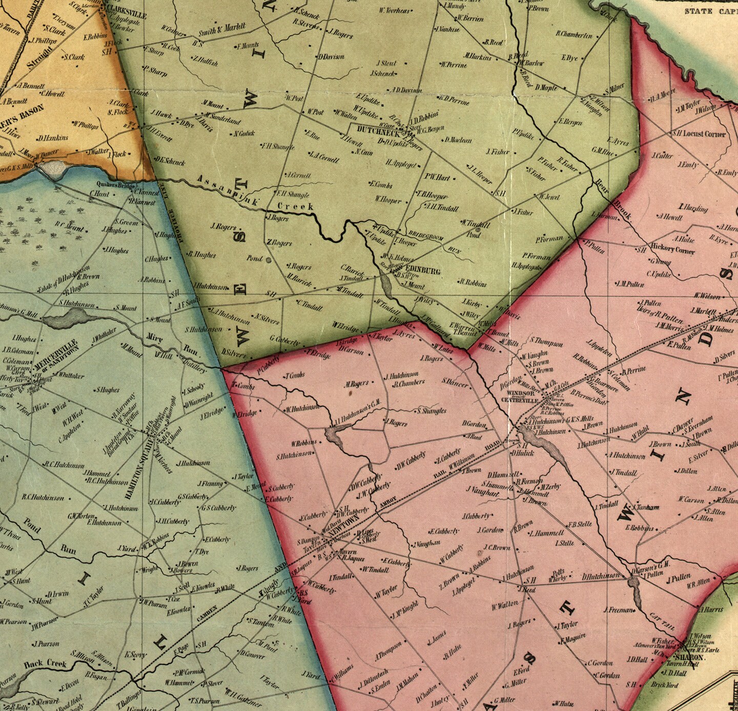 Map of Mercer County. New Jersey NJ 1849 Vintage Home - Etsy