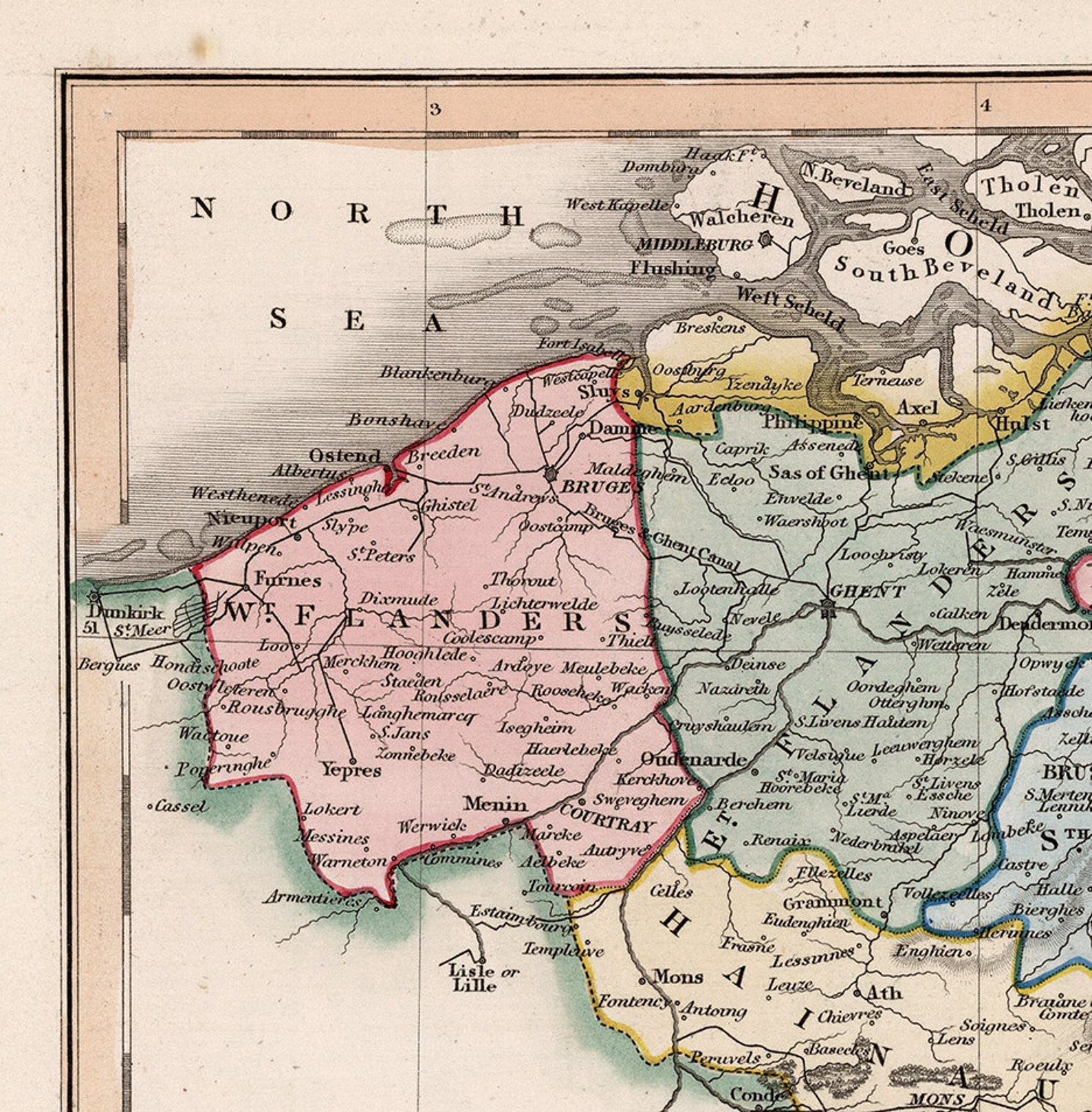 Old Map of Belgium, 1832. Vintage Restoration Hardware Home Deco Style ...