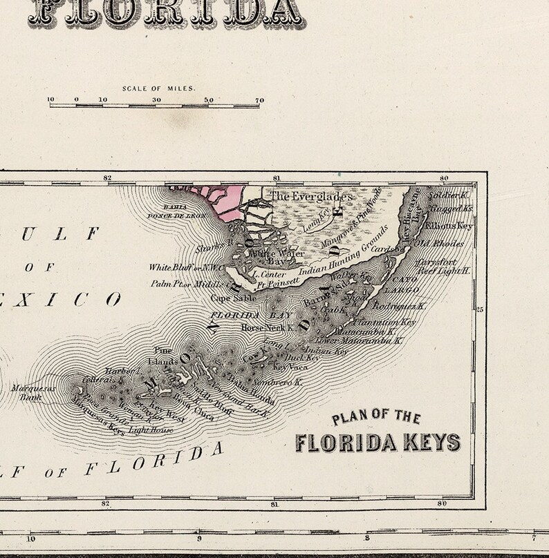 Map of Florida FL 1873. Restoration Hardware Home Deco Style | Etsy