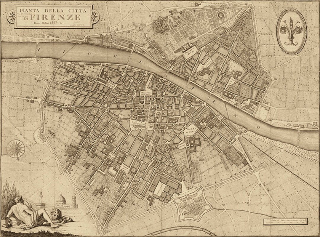 Old Map of Florence (firenze) Italy 1847. Restoration Hardware Home ...