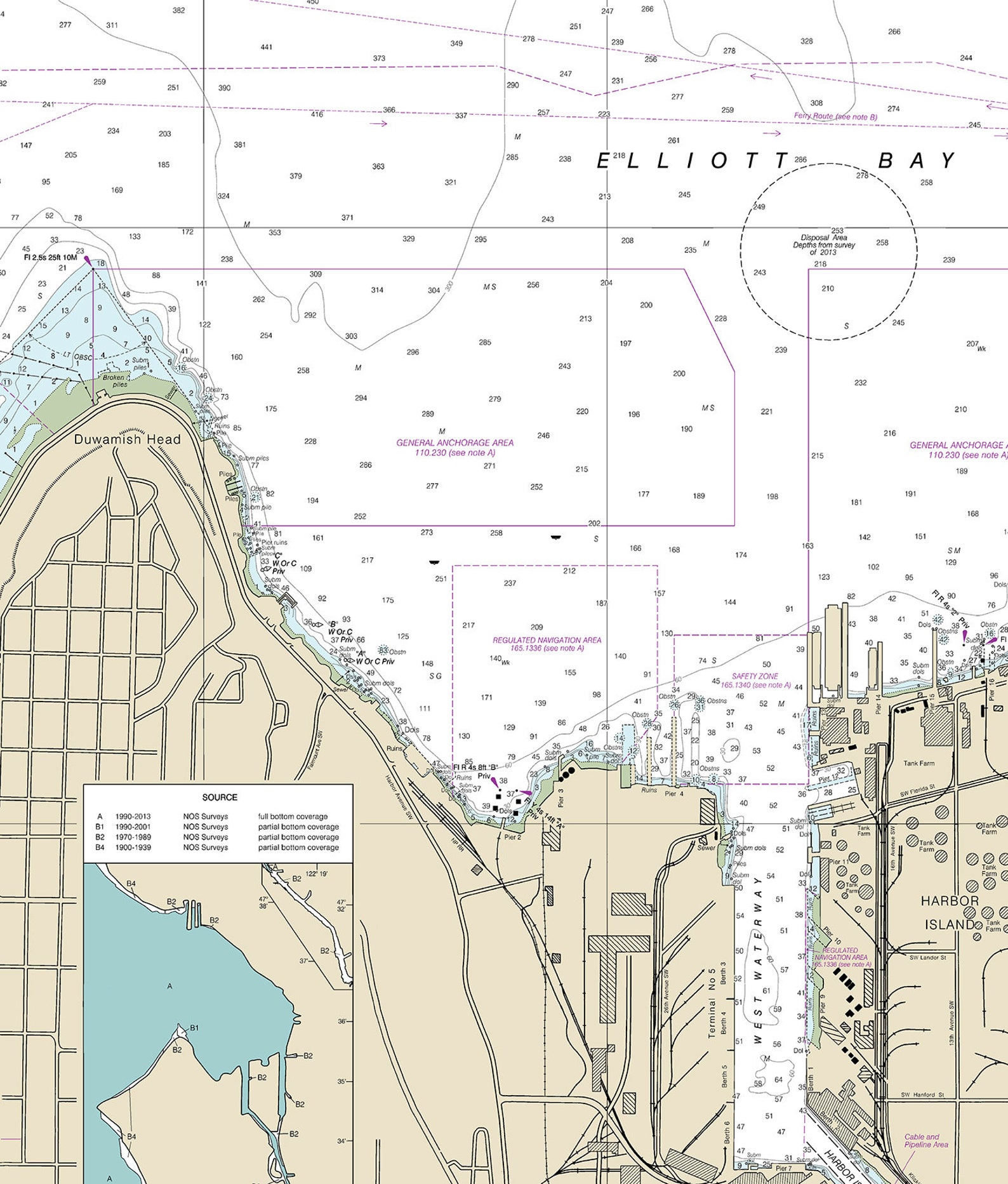 Nautical charts of Seattle Harbor. 18450 Elliott Bay and | Etsy