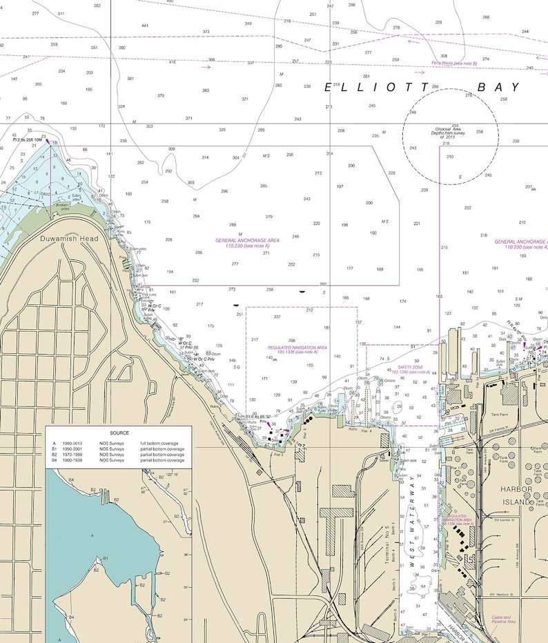 Seattle Harbor Map – NOAA Nautical Chart 18450 Reproduction – Elliott ...
