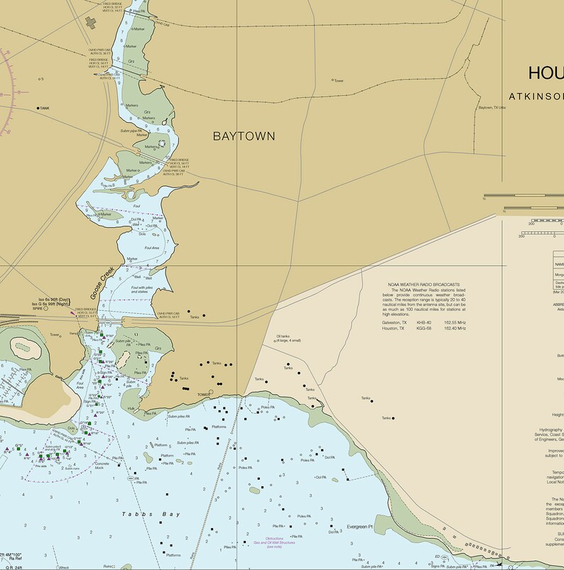 Nautical Charts of Houston Ship Channel Atkinson Island to | Etsy