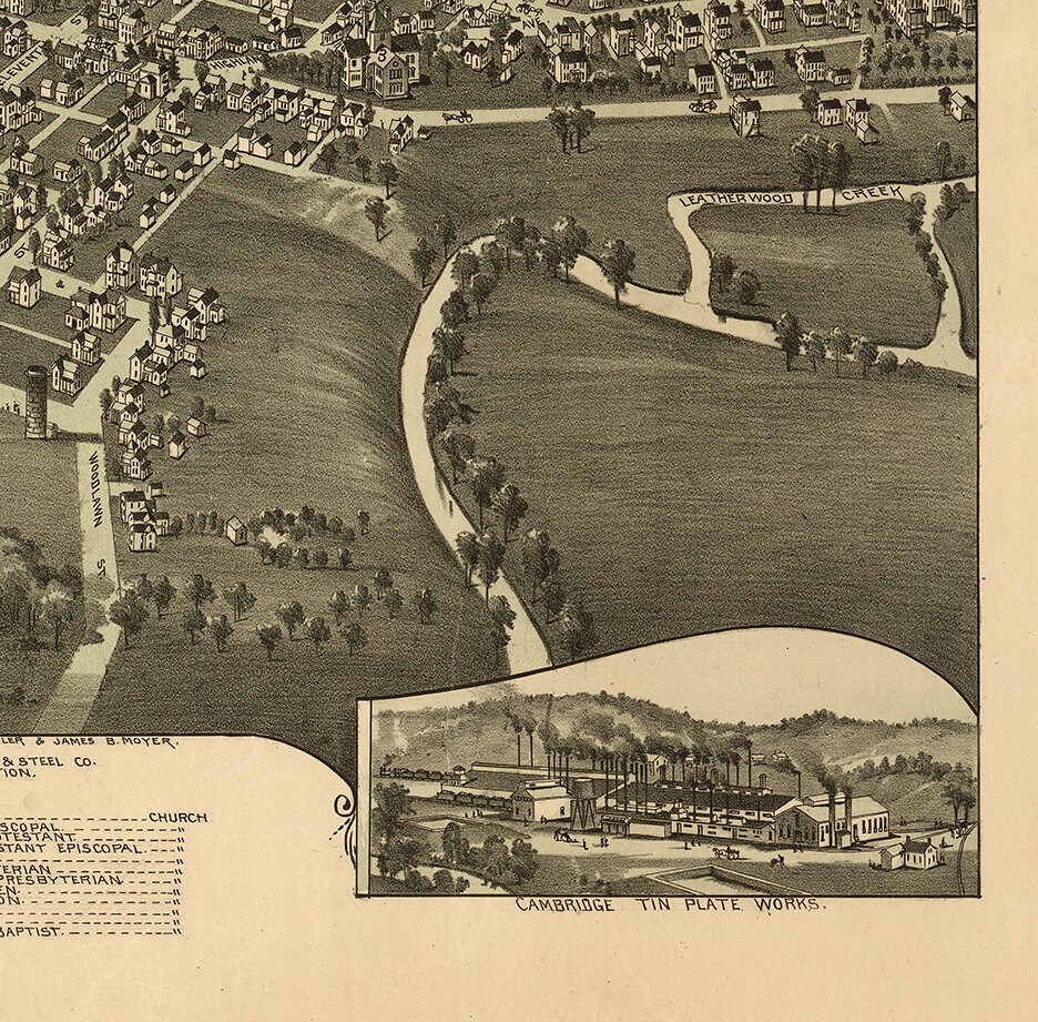 Map of Cambridge Guernsey County Ohio OH 1899. Restoration - Etsy