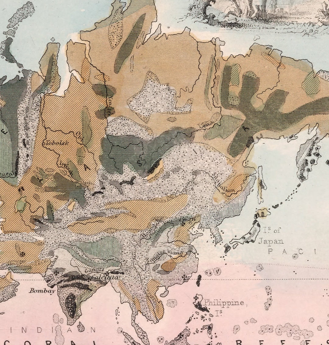 Geological map of the world 1852. Vintage restoration | Etsy