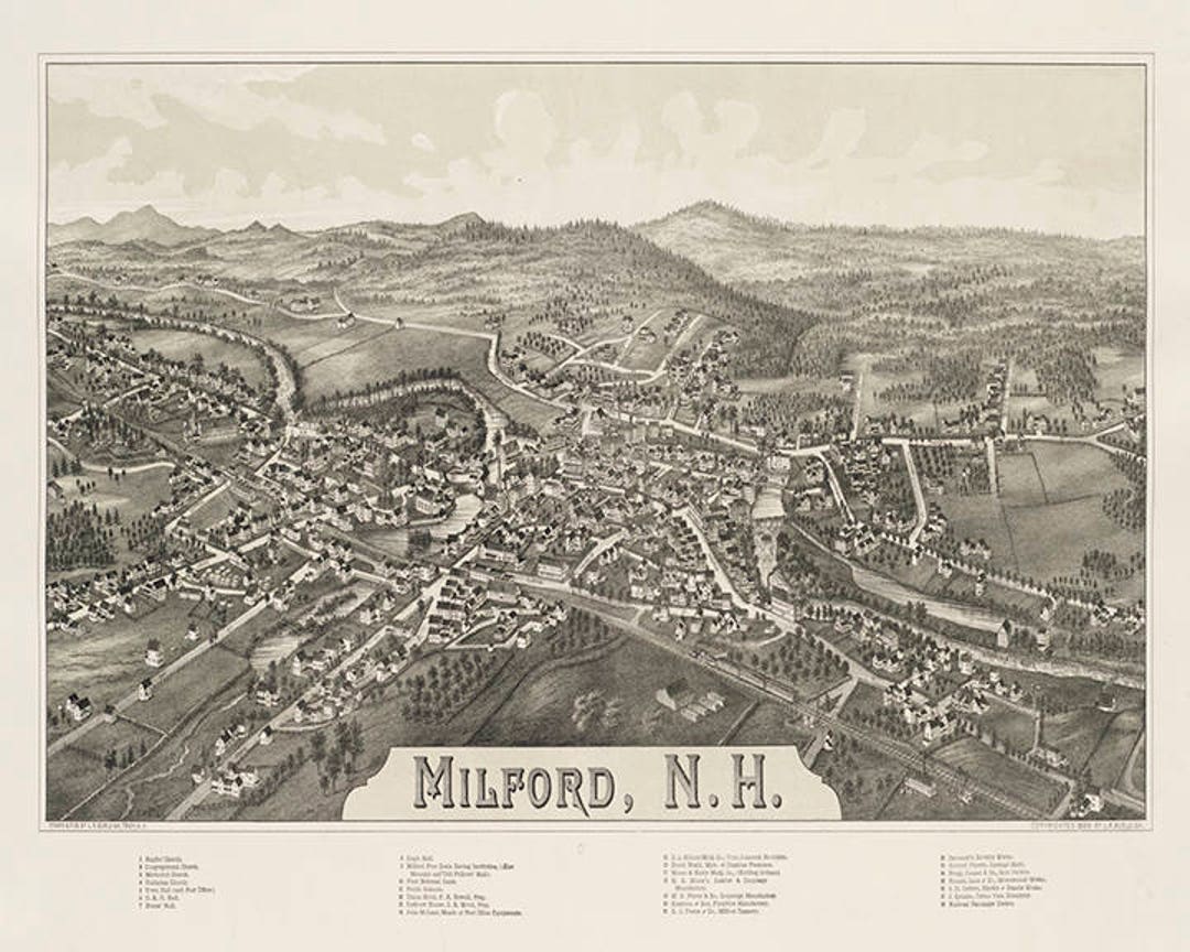 Map of Milford, Hillsborough County, New Hampshire NH 1886. Restoration ...