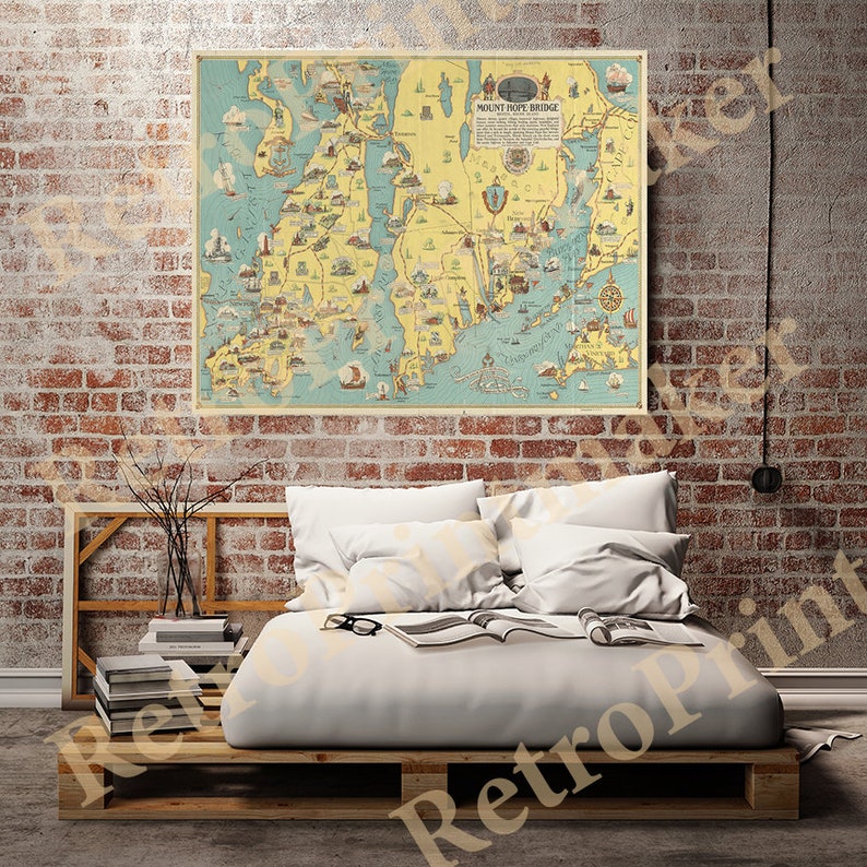 Map of Mount Hope Bridge Bristol Rhode Island R.I. Vintage | Etsy