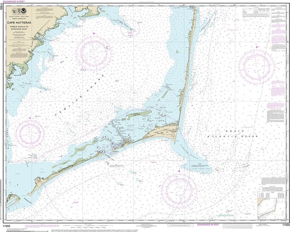 Nautical Charts of Cape Hatteras Wimble Shoals to Ocracoke - Etsy
