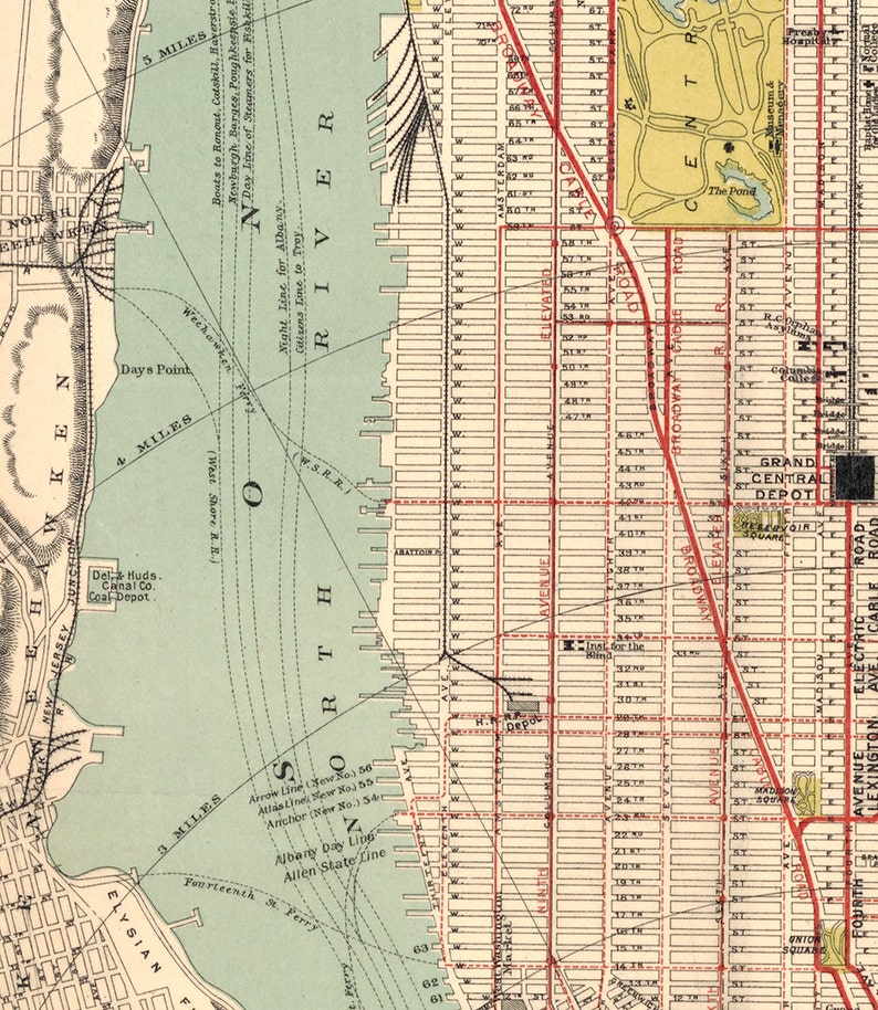 Map of Manhattan, New York 1890. Vintage Restoration Hardware Home Deco ...