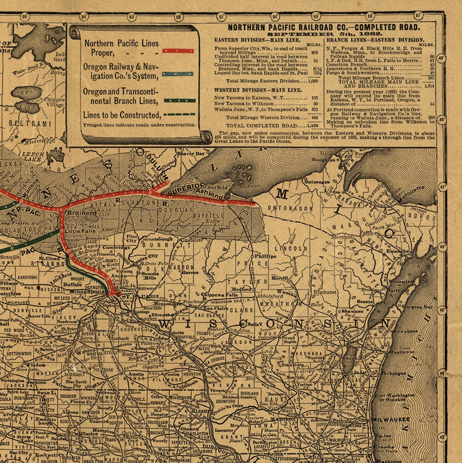 Map of Complete Northern Pacific Railroad Co. 1882. | Etsy