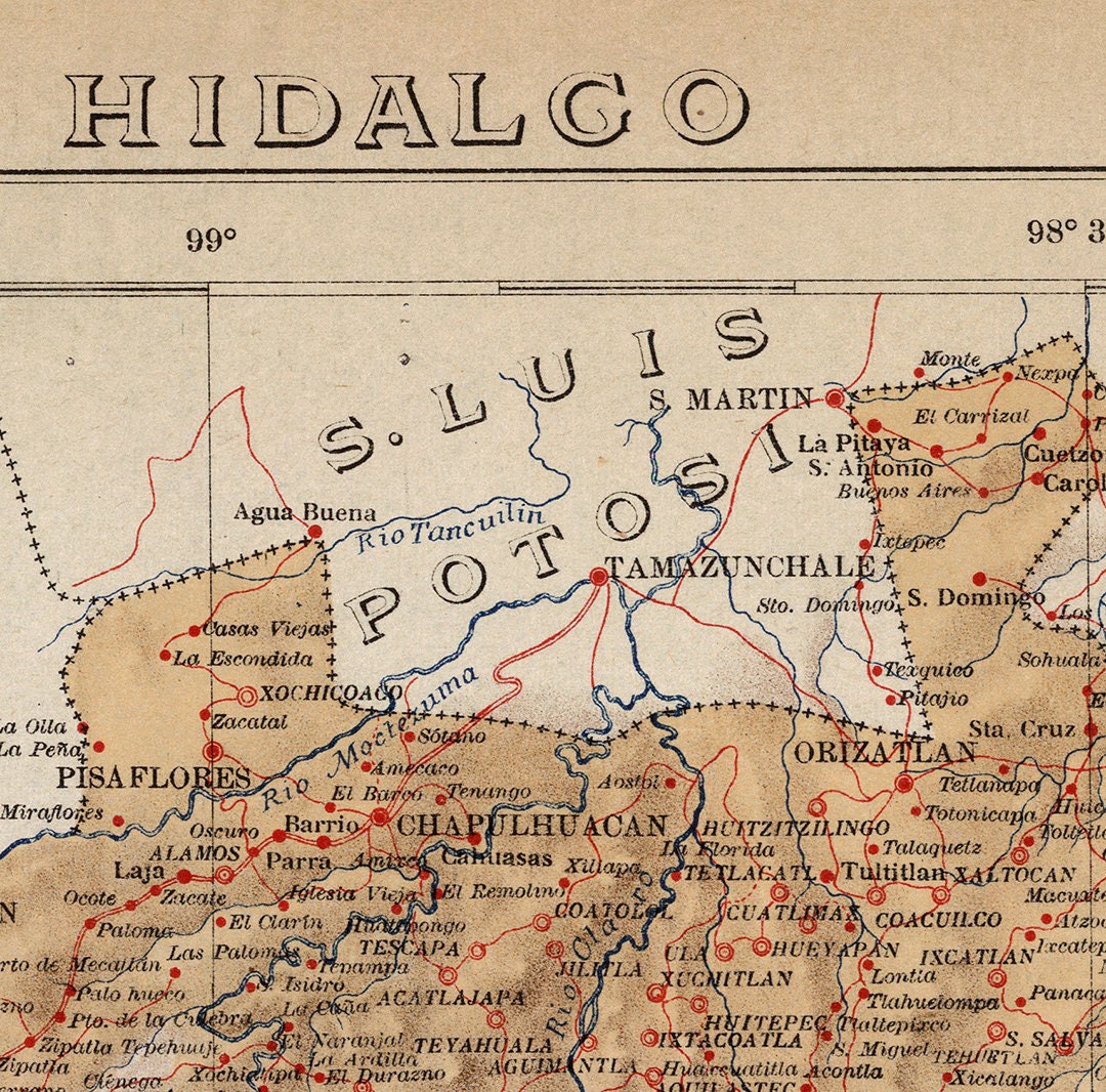 Mapa de Hidalgo México 1922. Vintage restauración hardware - Etsy España