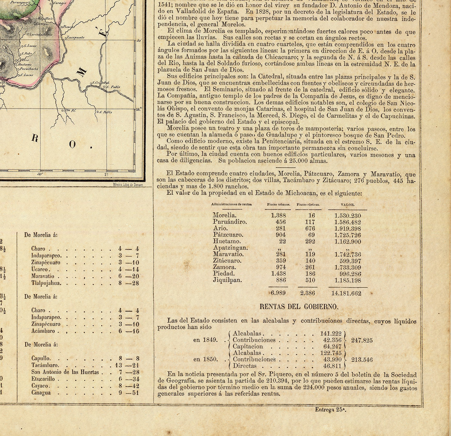 Map of Michoacan, Mexico, 1858. Vintage Home Deco Style Old Wall ...