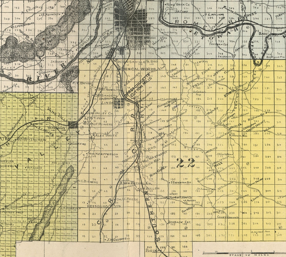 Map of Floyd County Georgia. 1895. Vintage restoration | Etsy