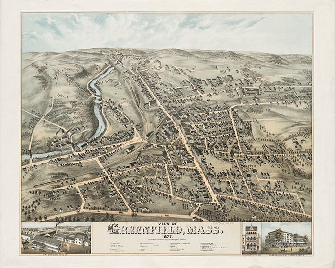 Map of Greenfield, Franklin County. Massachusetts MA 1877. Vintage ...