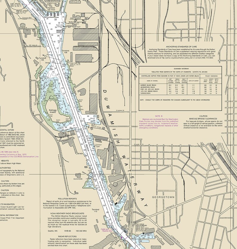 Seattle Harbor Map – NOAA Nautical Chart 18450 Reproduction – Elliott ...