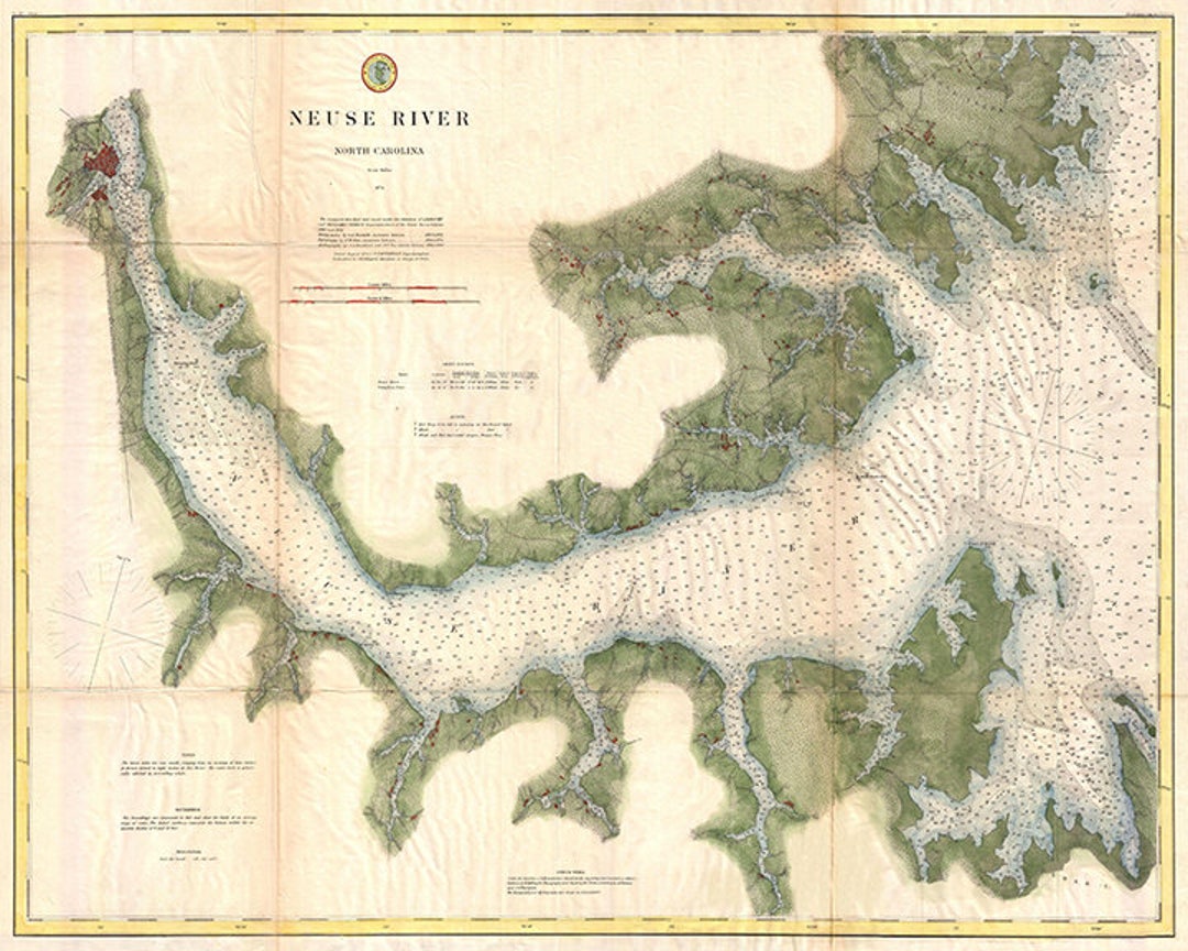 Nautical Charts of Neuse River, North Caroline, NC 1874. Restoration ...
