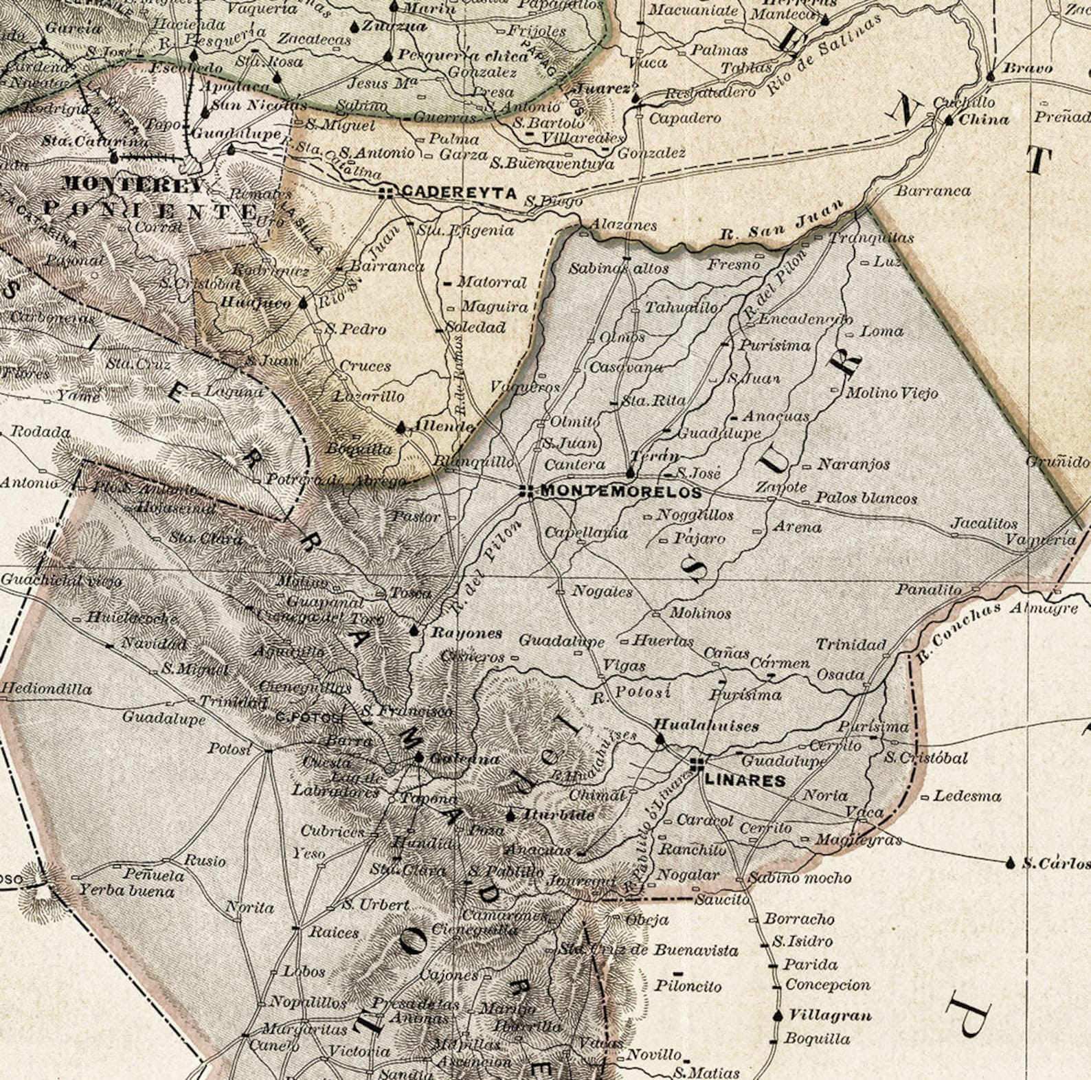 Map of Nuevo Leon Mexico 1886. Vintage Home Deco Style Old - Etsy