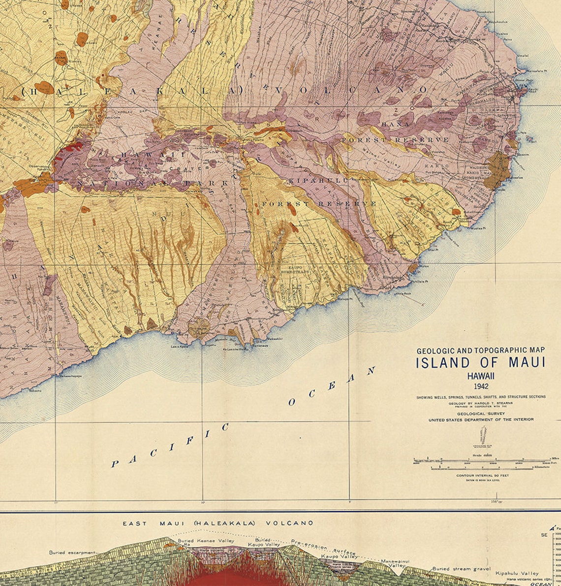 Map of Maui Geologic and Topographic Map Hawaiian Islands - Etsy