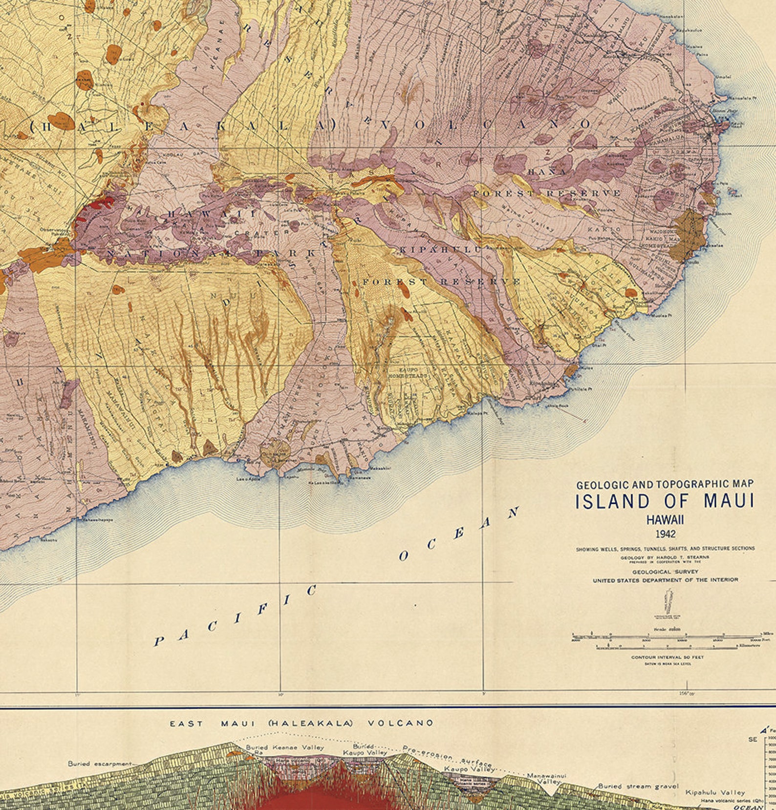 Map of Maui Geologic and Topographic Map Hawaiian Islands | Etsy