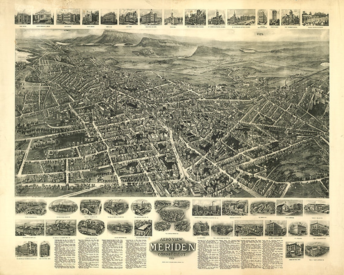 Map of Meriden New Haven Co. Connecticut CT 1918. Vintage - Etsy