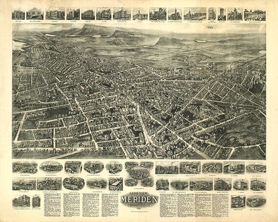 Map of Meriden New Haven Co. Connecticut CT 1918. Vintage | Etsy