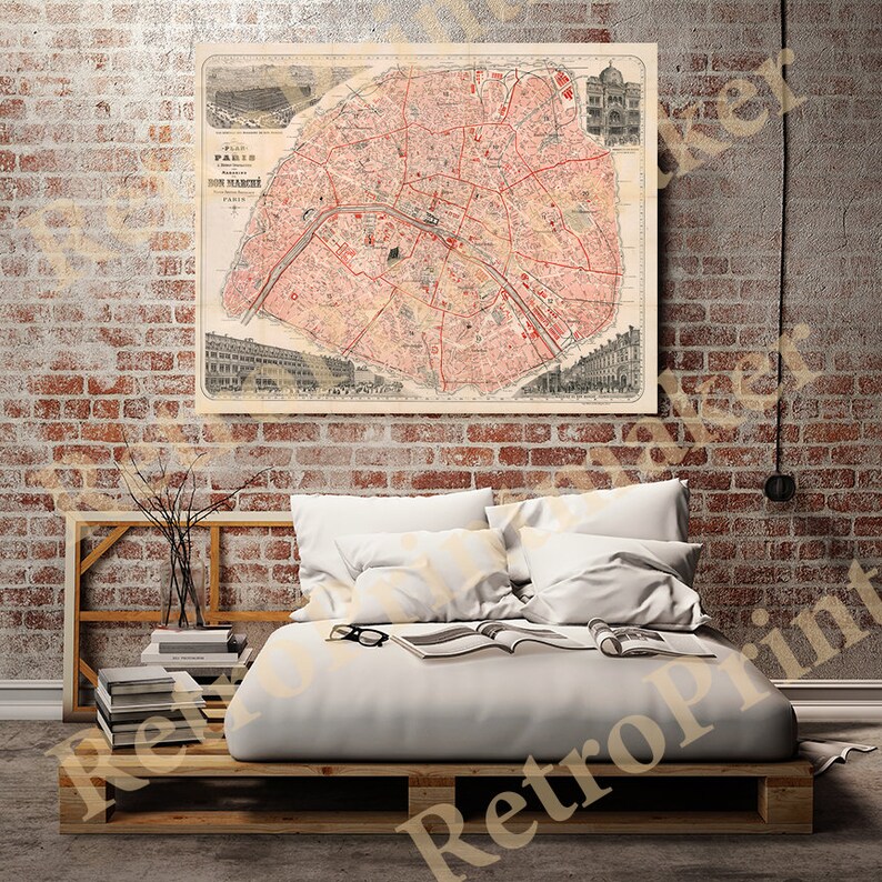 Map of Paris France 1892. Restoration Hardware Home Deco | Etsy