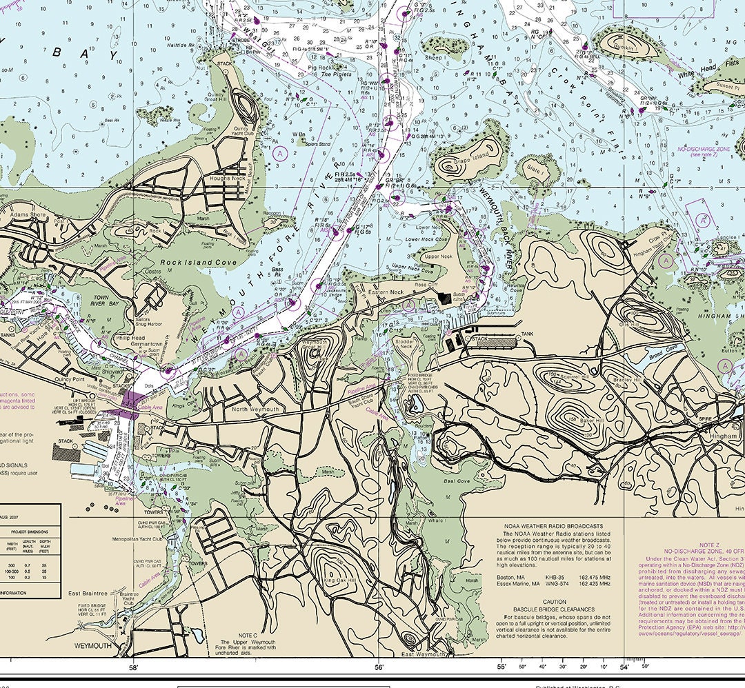 Nautical Chart Coast of Boston Harbor. Massachusetts Ma 13270. | Etsy