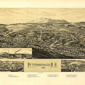 Map of Peterborough, Hillsborough Co.,m NH New Hampshire. 1886. Vintage ...