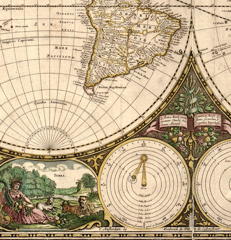 World Map of 1660. Vintage Restoration Hardware Home Deco - Etsy