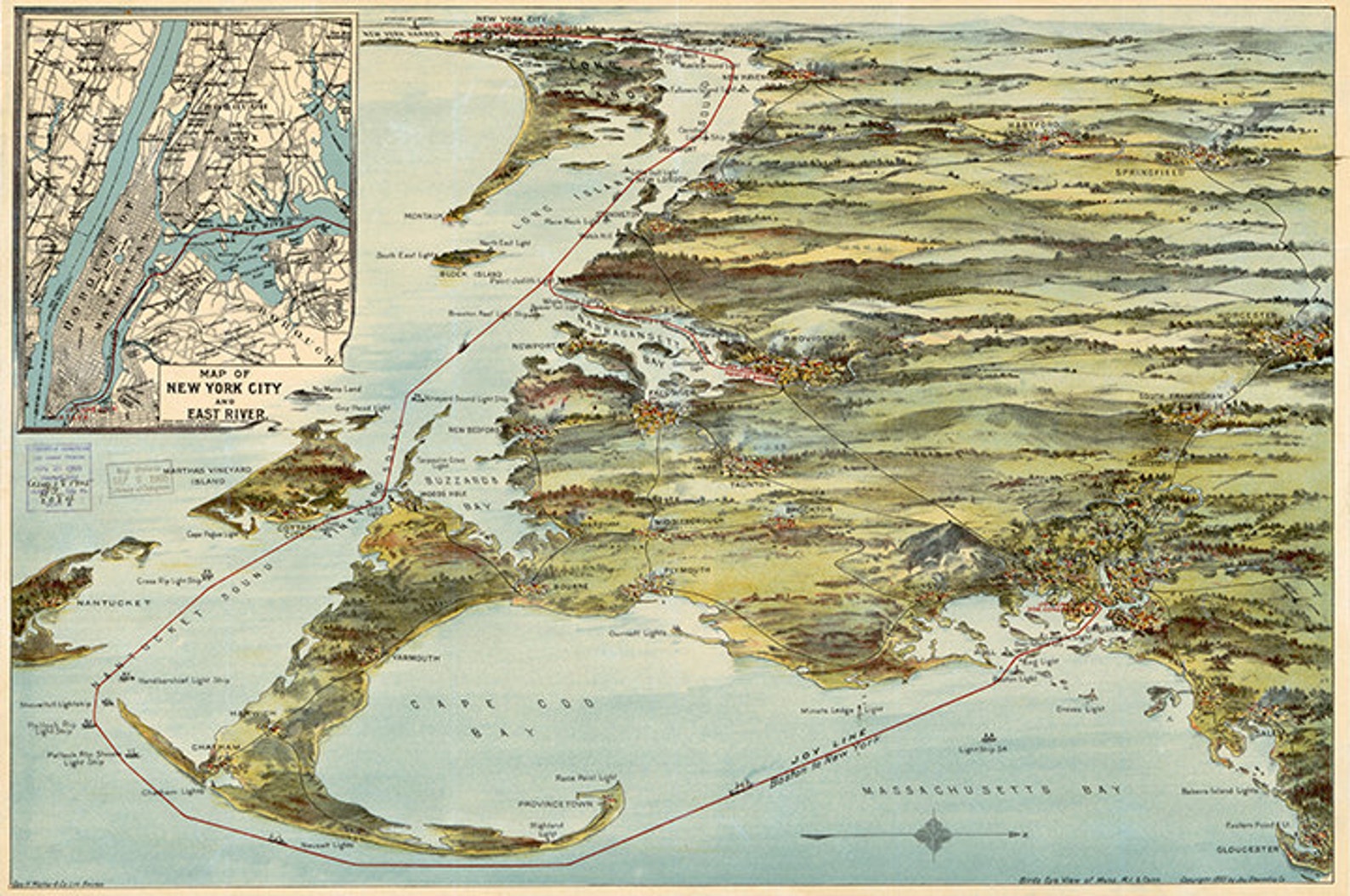 Map of Massachusetts mass. Rhode Island R.I. & | Etsy